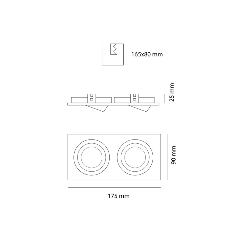 Helium Double Recessed Light Black - CristalRecord LED Lighting