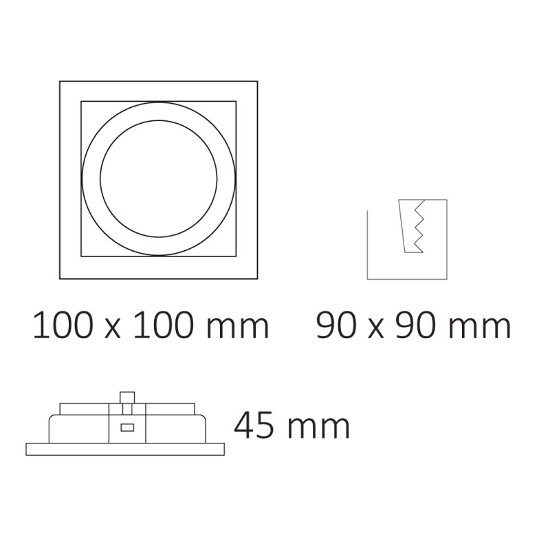 Akrah recessed spotlight, square white with bulb replacement from the front