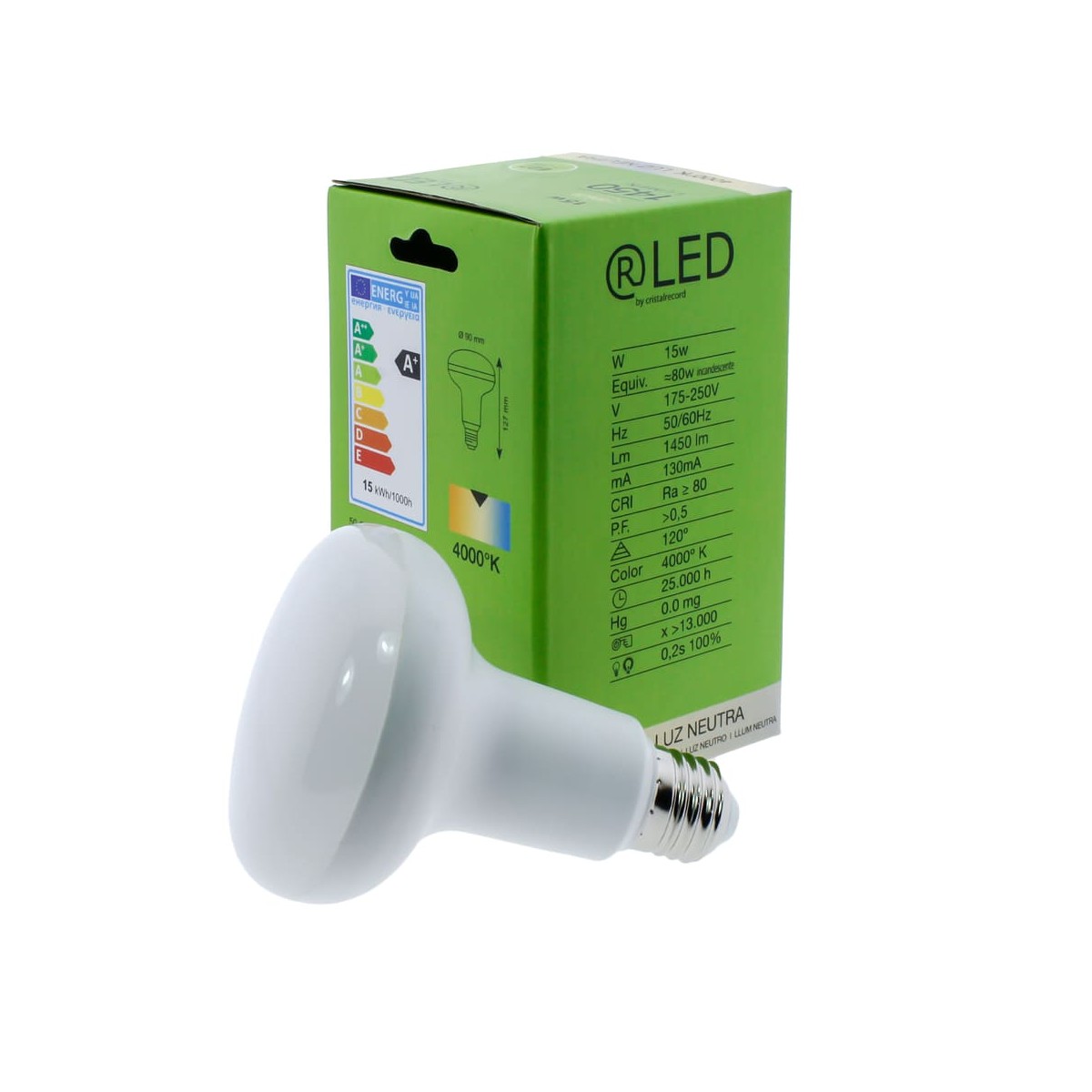 LED Light Bulb R90 E27 15W 4000K 1450Lm - CristalRecord Lighting